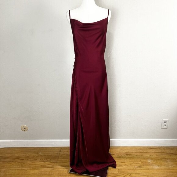 Lulus | Dresses | Lulus Midi Dress Slinking Out Loud Burgundy Red Satin ...